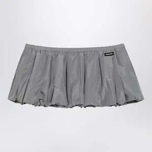Miu Miu Pleated Balloon Tec Canvas Miniskirt In Lead Grey - Gray