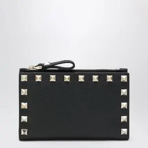 Valentino Garavani Leather Rockstud Zip Card Holder - Black