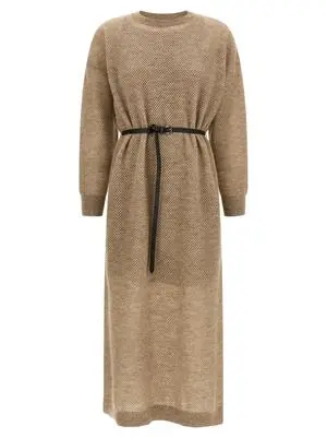 Brunello Cucinelli Sparkling Mesh Midi Dress - Cream