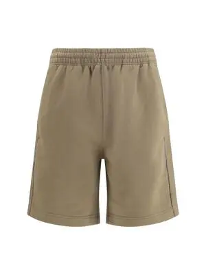 Burberry Cotton Shorts With Check Trims - Brown