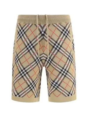 Burberry Check Cotton Blend Shorts - Cream