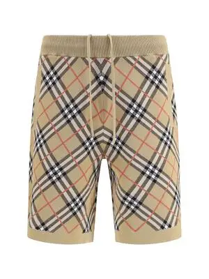 Burberry Check Cotton Blend Shorts - Cream