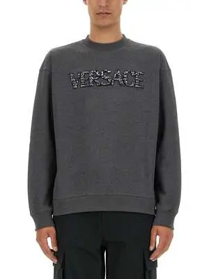 Versace Sweatshirt With Crocodile Logo - Gray