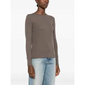 Max Mara Ribbed Knit Long Sleeve Crewneck Top - Brown