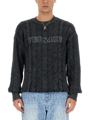 Versace Knit With Greek Braid Work - Gray