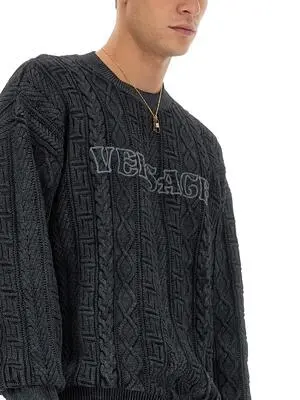 Versace Braided Knit Sweater - Gray