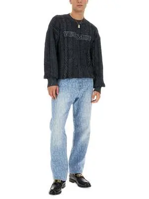 Versace Braided Knit Sweater - Gray