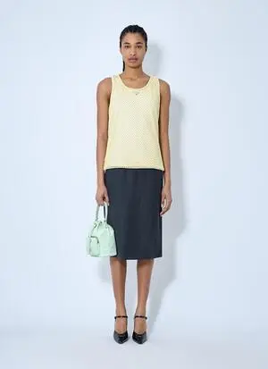 Prada Logo Plaque Open-knit Tank Top - Cream