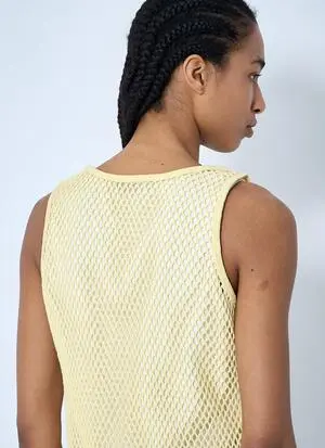 Prada Logo Plaque Open-knit Tank Top - Cream