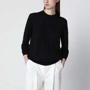 TOTEME Bewn Fine Crewneck Sweater In Wool And Silk - Black