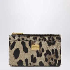 Dolce & Gabbana Leopard-print Dauphine Leather Card Holder With Zip - Brown