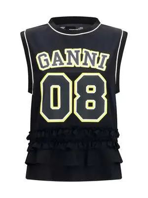 GANNI Cycora Oversized Tank Top With Ruffled Hem