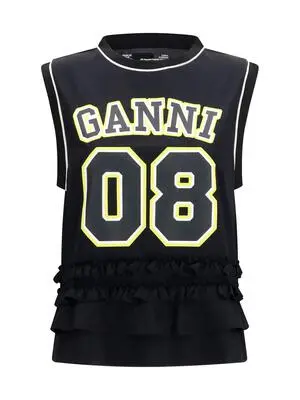 GANNI Cycora Oversized Tank Top With Ruffled Hem