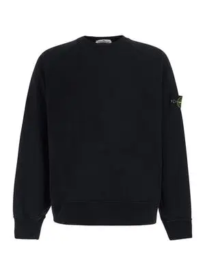 Stone Island Cotton Crewneck Sweatshirt With Sleeve Logo Patch - Black