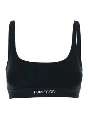 TOM FORD Bralette With Contrasting Logo Print In Modal Stretch - Black