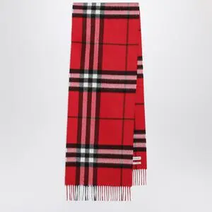 Burberry Check Cashmere Scarf With Fringes In Post - Red