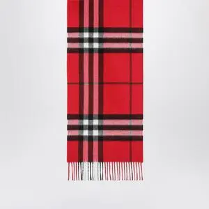 Burberry Check Cashmere Scarf With Fringes In Post - Red
