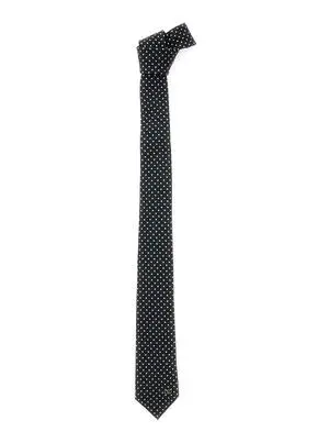 Valentino Garavani Black Tie With Vlogo Plaque On The Front And All-over Polka Dot Pattern In Silk For - Multicolor