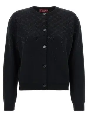 Gucci Gg' Crystal Cardigan - Black