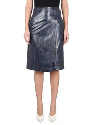 Bottega Veneta Leather Midi Skirt - Blue