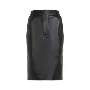 Saint Laurent Lamb Leather Midi Skirt - Black