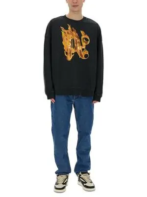 Palm Angels Burning Monogram Print Sweatshirt