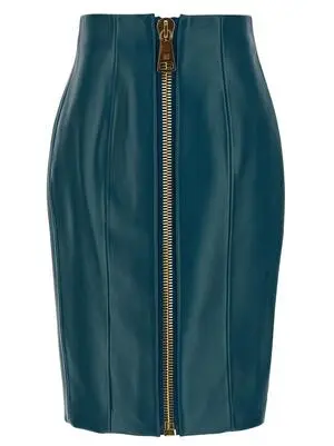 Balmain High-waisted Lamb Leather Midi Skirt