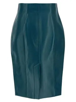 Balmain High-waisted Lamb Leather Midi Skirt