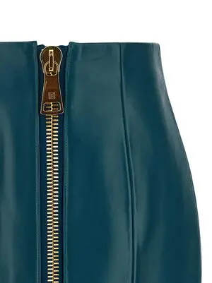 Balmain High-waisted Lamb Leather Midi Skirt