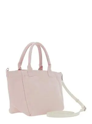 GANNI Pink Small Tote Bag With Raspberry Print And Logo Lettering On The Front In Cotton For - Multicolor