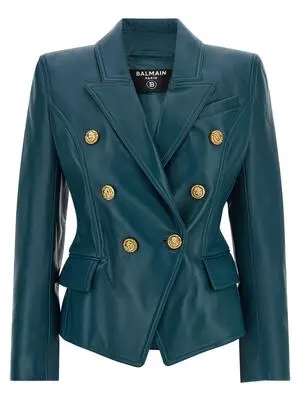 Balmain Testa Di Leone Leather Blazer - Blue