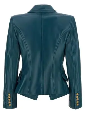 Balmain Testa Di Leone Leather Blazer - Blue