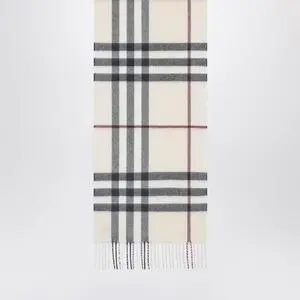 Burberry Check Cashmere Scarf In Stone - Gray
