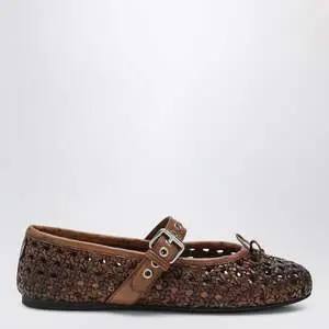Miu Miu Perforated Leather Ballerinas In Cognac Color - Brown