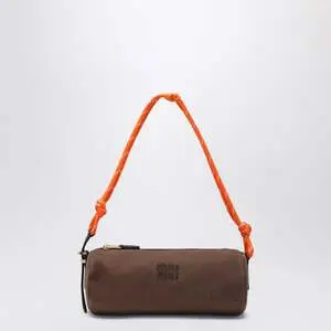 Miu Miu Cotton Gabardine Pouch, Embroidered Logo, Cocoa/orange - Brown