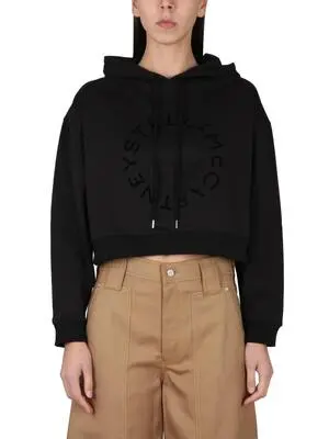 Stella McCartney Cropped Sweatshirt With Logo - Black