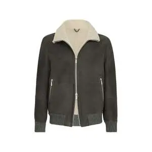 Brunello Cucinelli Shearling Trim Bomber Jacket - Gray