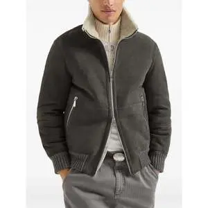 Brunello Cucinelli Shearling Trim Bomber Jacket