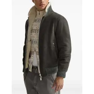 Brunello Cucinelli Shearling Trim Bomber Jacket