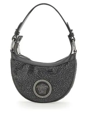 Versace Mini Hobo Bag With Crystals - Black