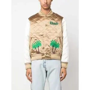 R H U D E Rhude Satin Finish Diamond Quilted Bomber Jacket - Brown