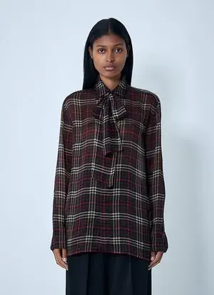 Saint Laurent Tartant Silk Cassandre Shirt - Gray