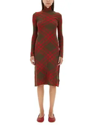 Burberry Check Wool Blend Dress - Red