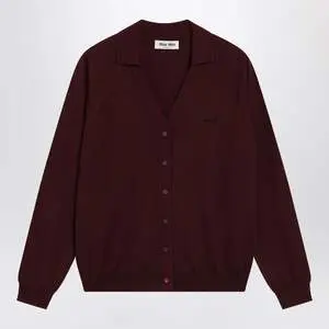 Miu Miu Cardigan In Amaranth Wool - Red