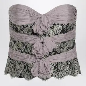 Valentino Garavani Grey/mauve/gold Chiffon Silk Top - Gray