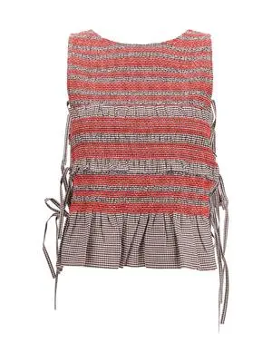 GANNI Ganni Women Elastic Printed Top With Ruching And Side Ties Brown