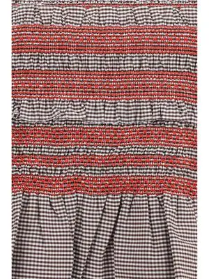 GANNI Elastic Printed Top With Ruching And Side Ties - Brown