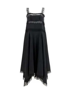 GANNI Silk Maxi Dress With Lace Details - Black