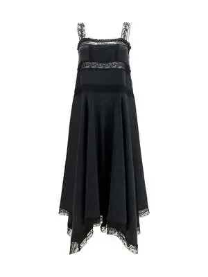 GANNI Silk Maxi Dress With Lace Details - Black