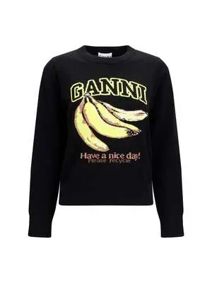 GANNI Graphic Banana Print Pullover Sweater - Black